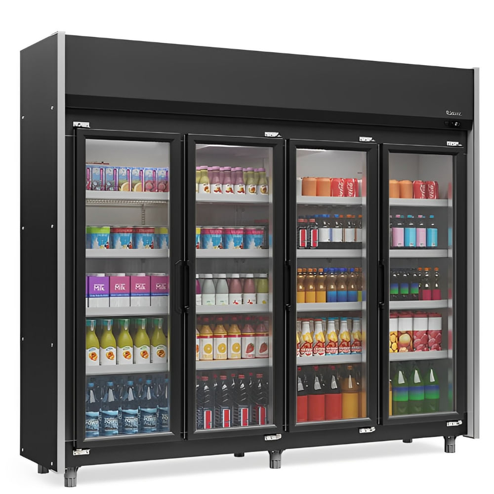 Balcao Refrigerado Expositor Vertical Geas-4p Preto 4 Portas 2,35Mt ...